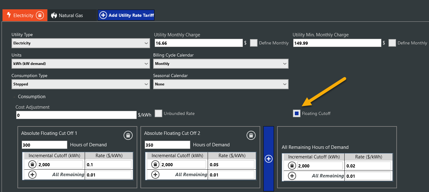Utility Rate Tariff Inputs